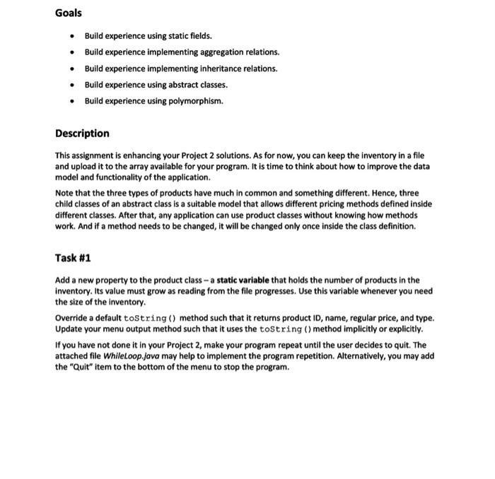 Solved Goals • Build experience using static fields. • Build | Chegg.com