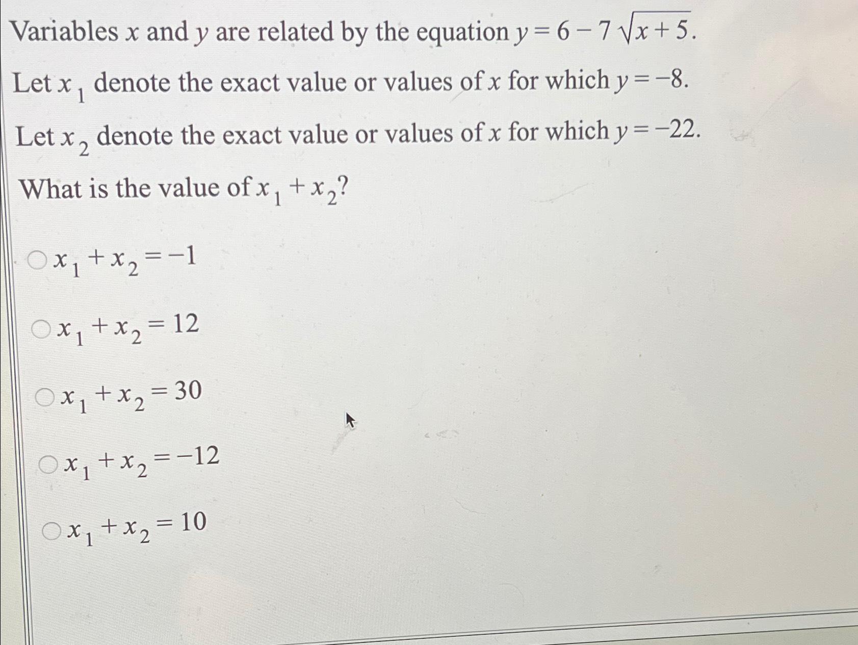 Solved Variables x ﻿and y ﻿are related by the equation | Chegg.com