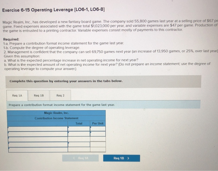 Solved Exercise 6-15 Operating Leverage (LO6-1, L06-8] Magic | Chegg.com