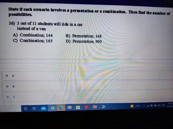 Solved State if each scenario involves a permutation or a | Chegg.com
