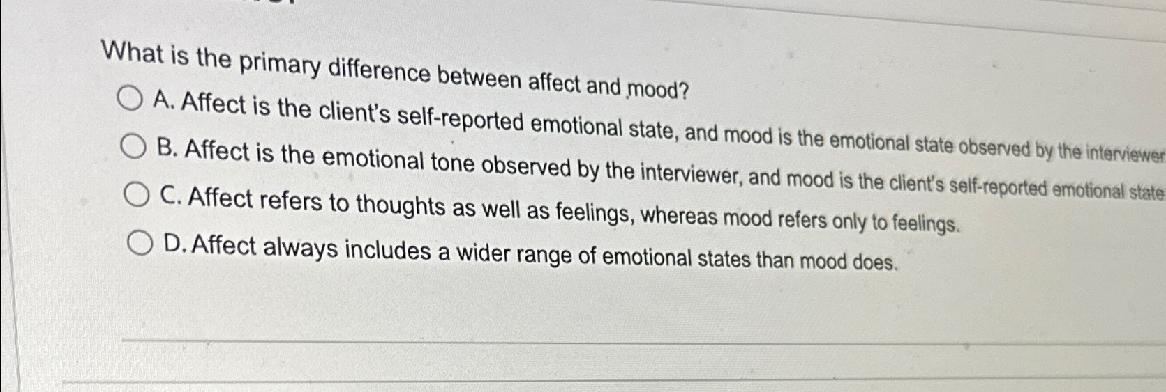 Solved What is the primary difference between affect and | Chegg.com