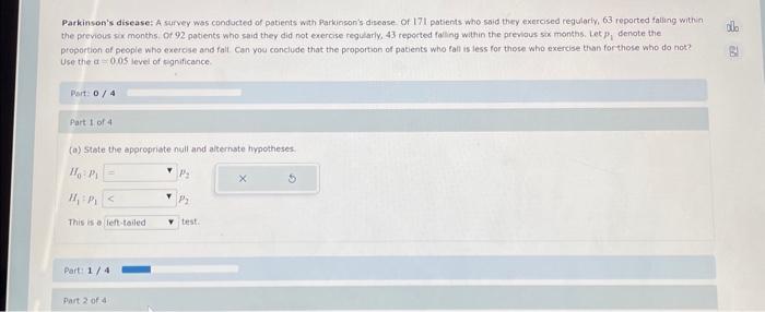 Solved Parkinson's disease: A survey was conducted of | Chegg.com