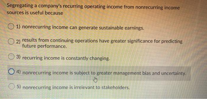 Solved Segregating a company's recurring operating income | Chegg.com