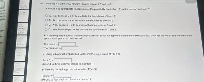 Solved 16. Suppose x is a binorisal random variable wat | Chegg.com