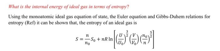 Solved What is the internal energy of ideal gas in terms of | Chegg.com