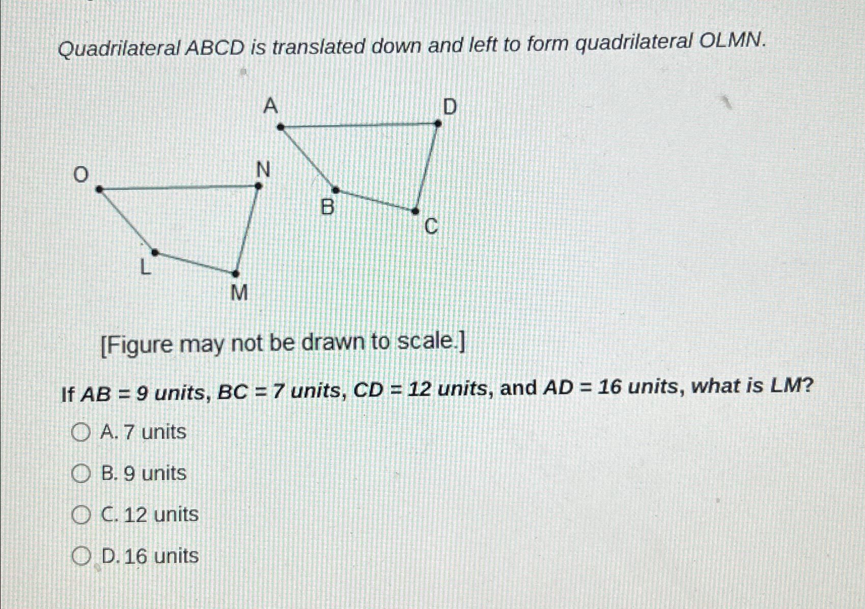 Solved If AB=9 ﻿units, BC=7 ﻿units, CD=12 ﻿units, and AD=16 | Chegg.com
