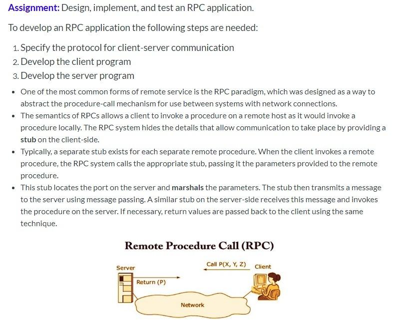 Solved Assignment: Design, implement, and test an RPC | Chegg.com