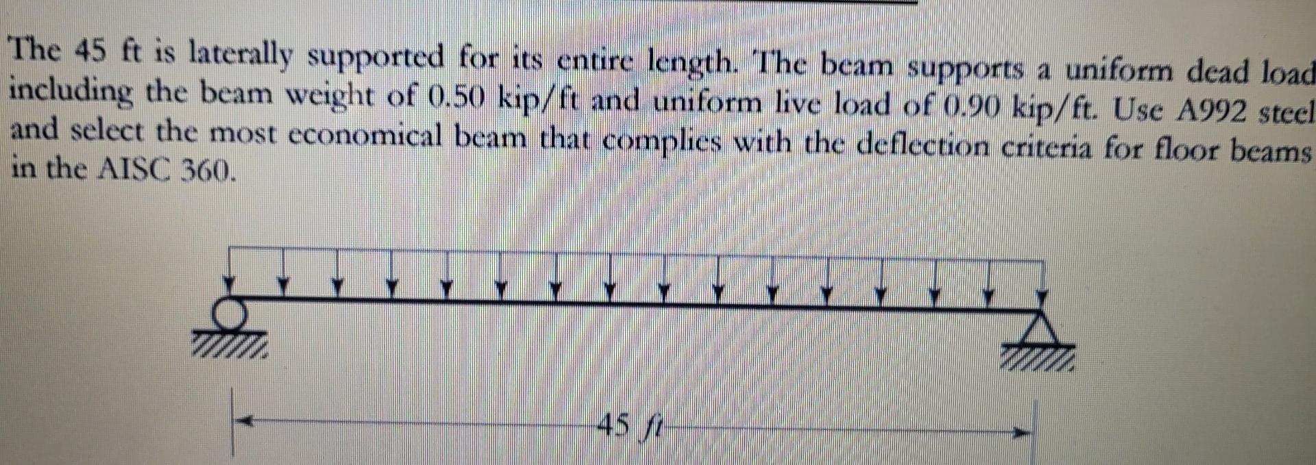 Solved The 45ft is laterally supported for its entire | Chegg.com