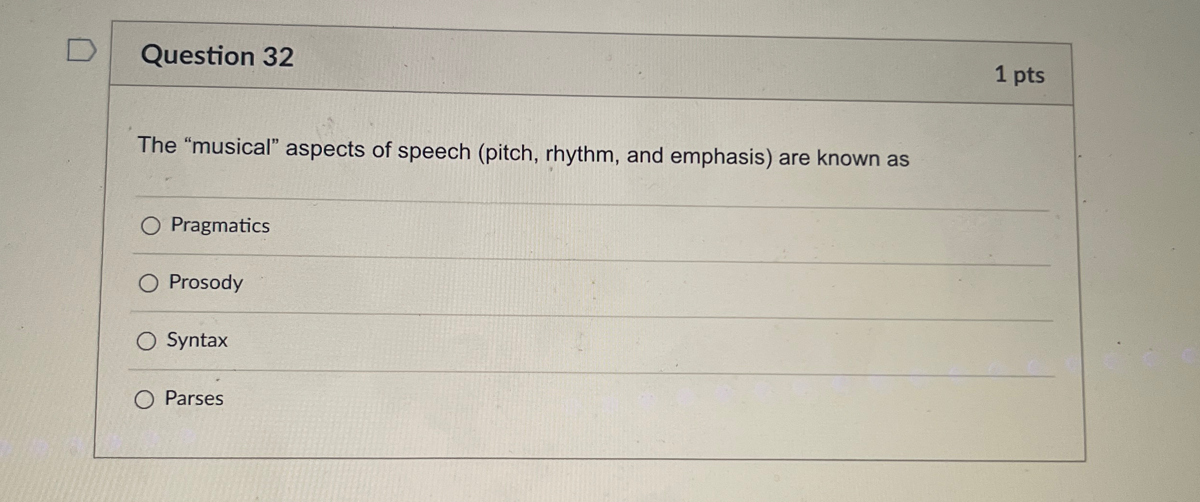 Solved Question 321 ﻿ptsThe "musical" aspects of speech | Chegg.com