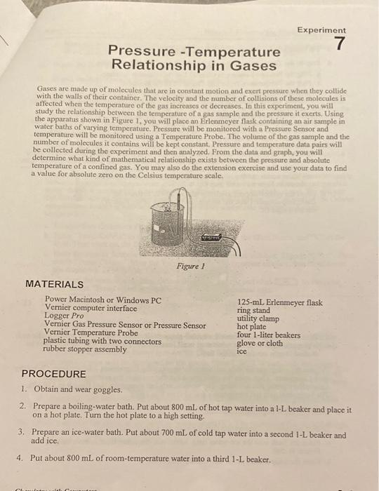 Solved Experiment 7 Pressure -Temperature Relationship in | Chegg.com