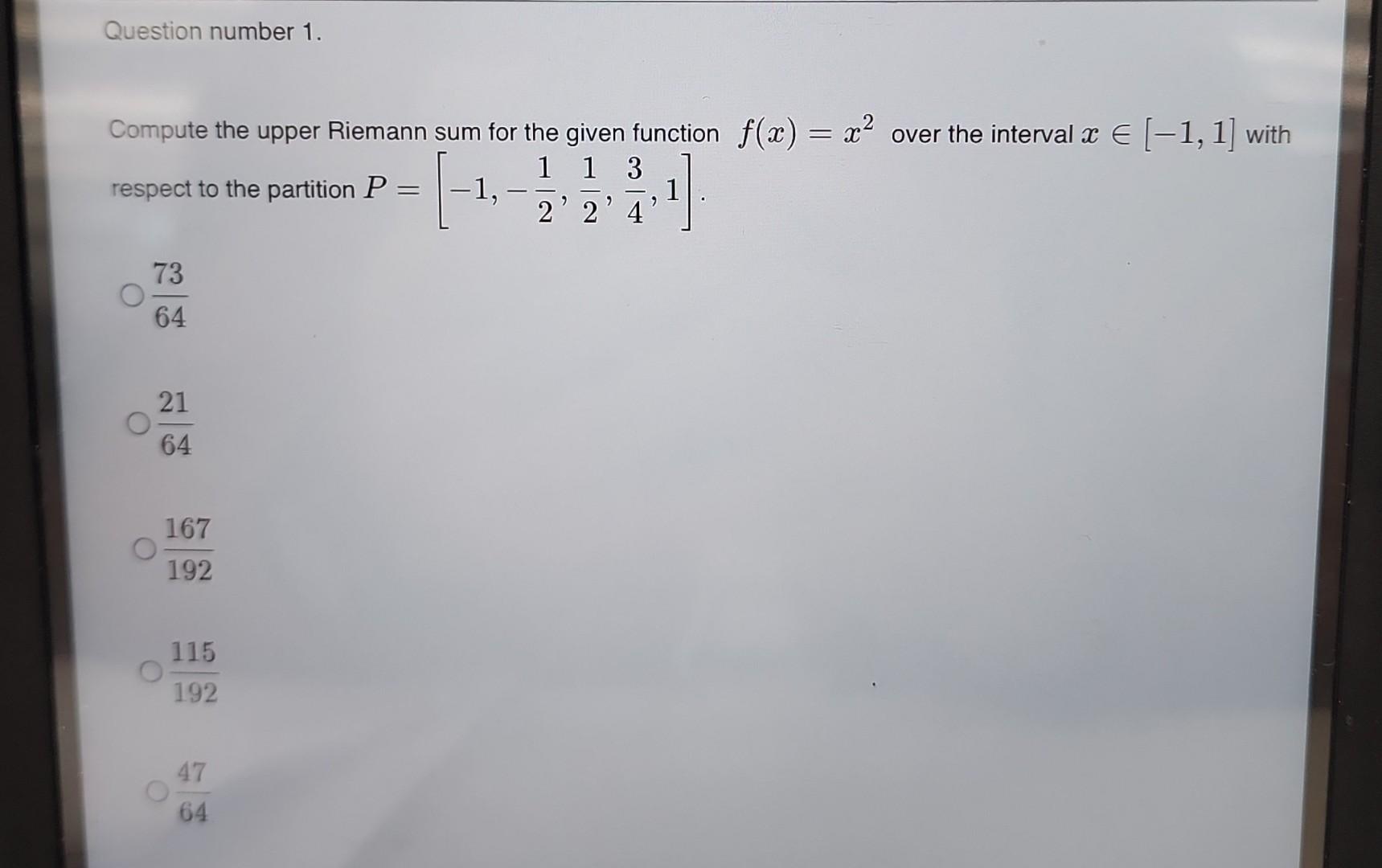 Solved Compute the upper Riemann sum for the given function | Chegg.com