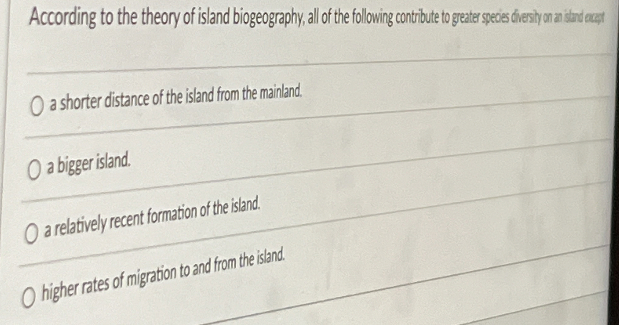 Solved According to the theory of island biogeography, all | Chegg.com