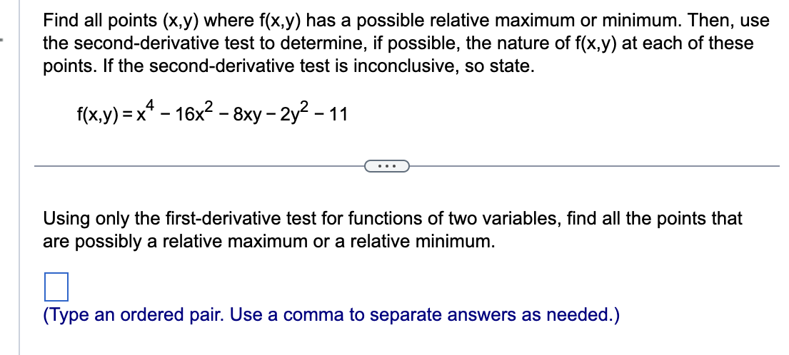 Solved Find all points (x,y) ﻿where f(x,y) ﻿has a possible | Chegg.com