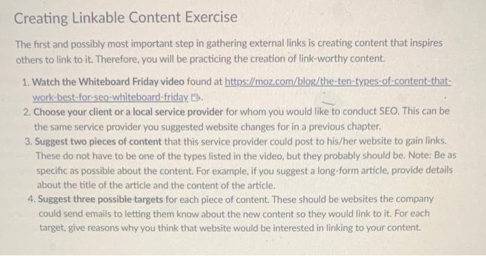 Solved Creating Linkable Content Exercise The first and | Chegg.com