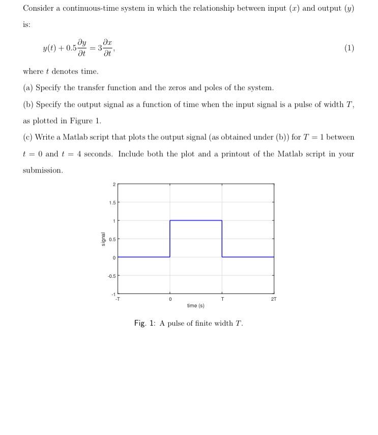 Solved Consider a continuous-time system in which the | Chegg.com
