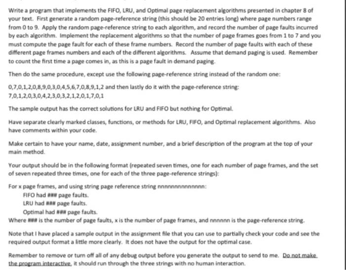 Solved Write a program that implements the FIFO, LRU, and | Chegg.com