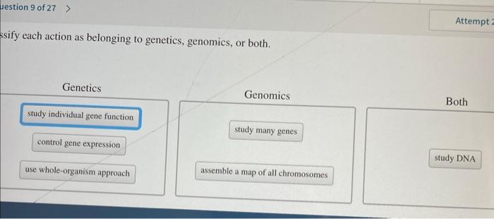 Solved sify each action as belonging to genetics, genomics, | Chegg.com
