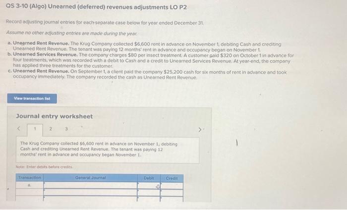 Solved QS 3-10 (Algo) Unearned (deferred) revenues | Chegg.com