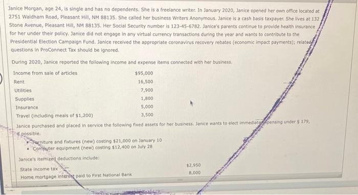 Janice Morgan, age 24, is single and has no | Chegg.com