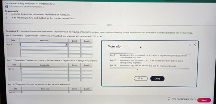Solved Consider the following tractions for Wonderland Toys | Chegg.com