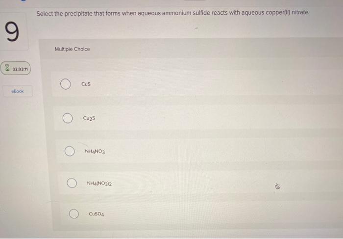 Solved Select the precipitate that forms when aqueous | Chegg.com