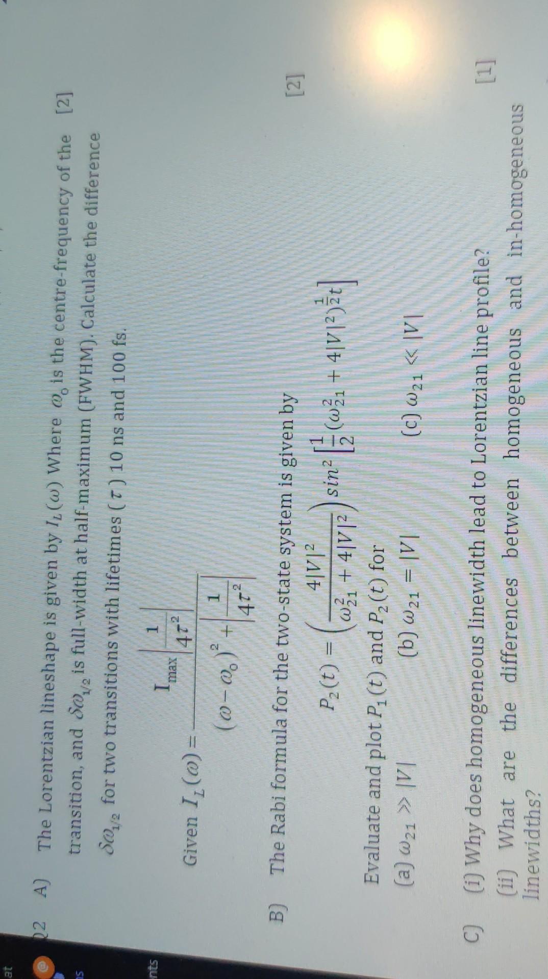 Solved at 122 A [2] s The Lorentzian lineshape is given by | Chegg.com