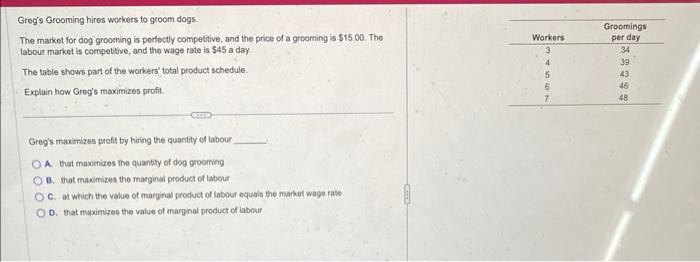 Solved Greg's Grooming hires workers to groom dogs: The | Chegg.com