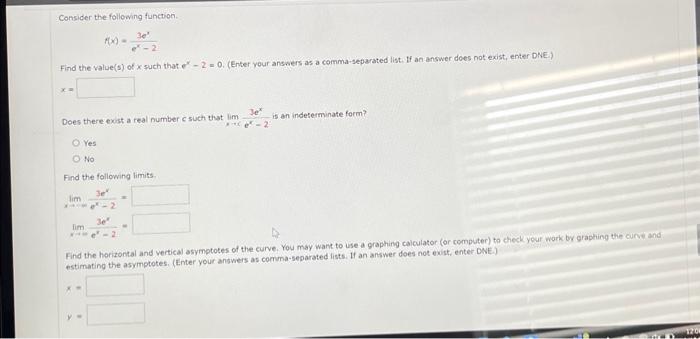 Solved Consider the following function. f(x)=ex−23ex Find | Chegg.com