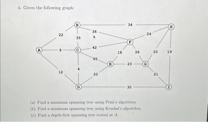 Solved 4. Given the following graph: A 22 9 12 B 35 D 36 42 | Chegg.com