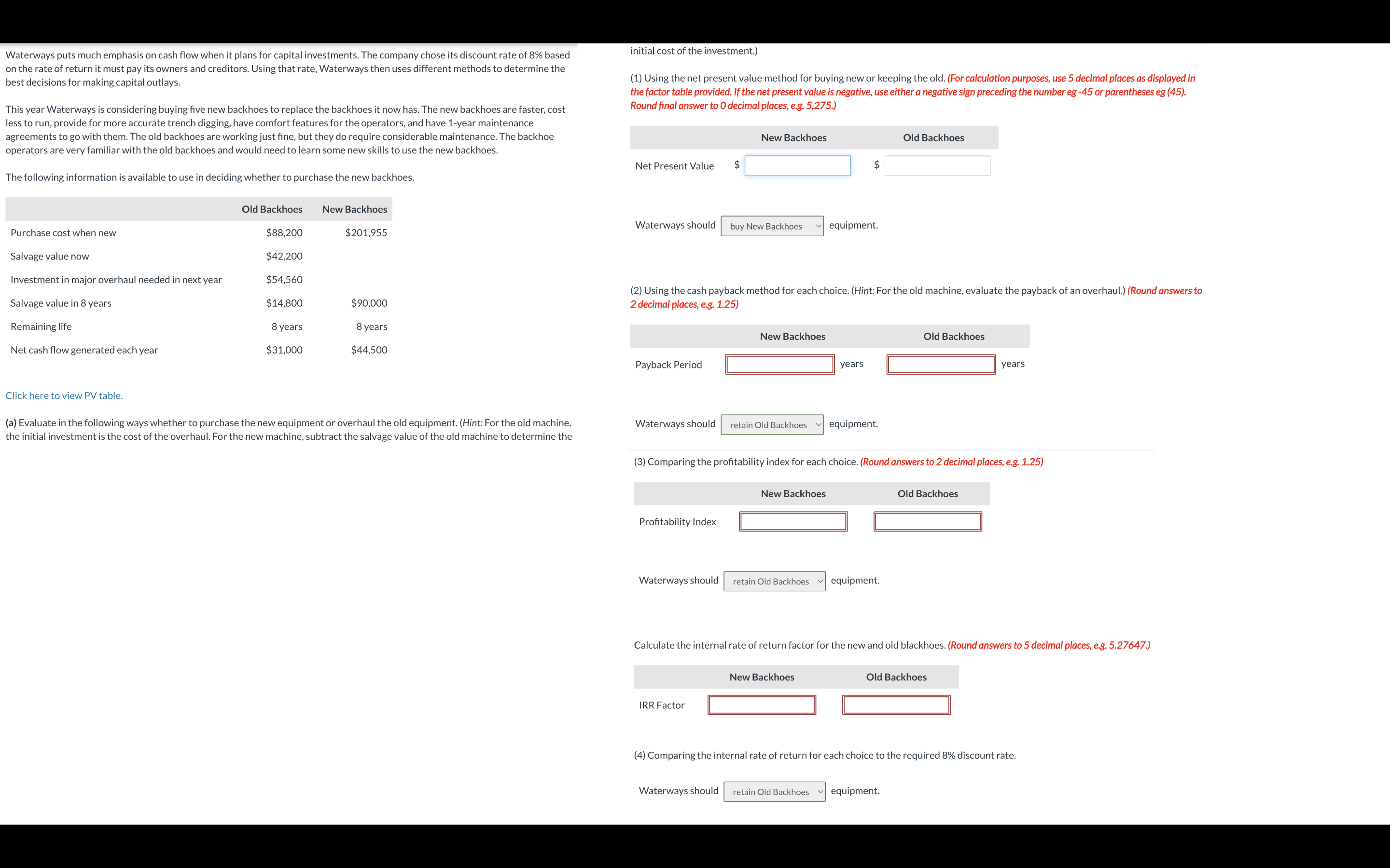 Solved Whats the answer for Net PresentValue, Payback | Chegg.com