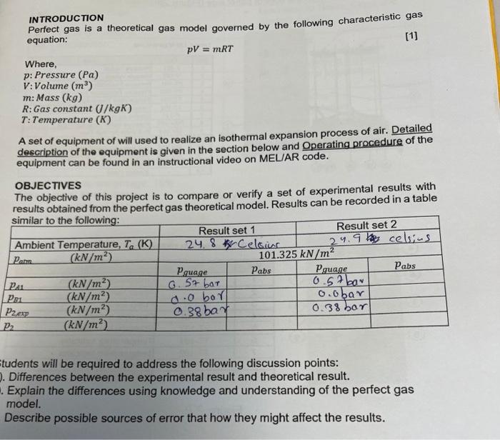 Solved INTRODUCTION Perfect gas is a theoretical gas model | Chegg.com