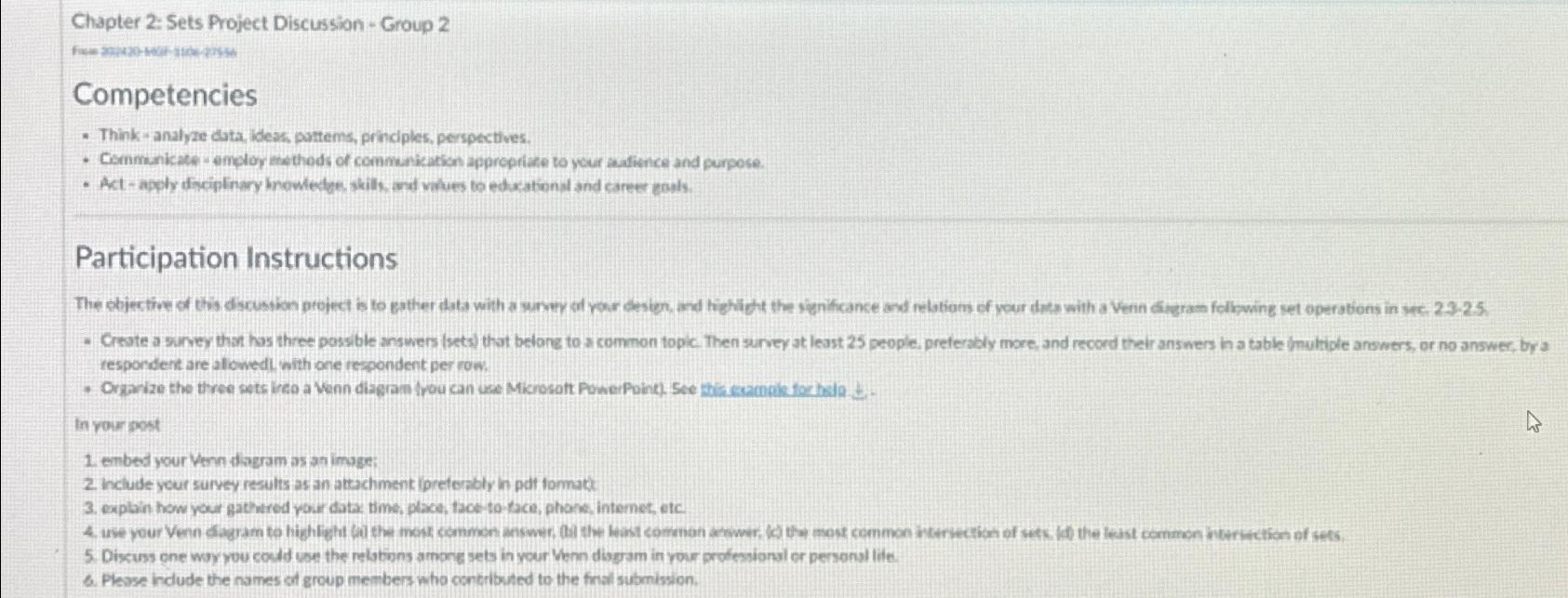 Chapter 2: Sets Project Discussion - ﻿Group | Chegg.com