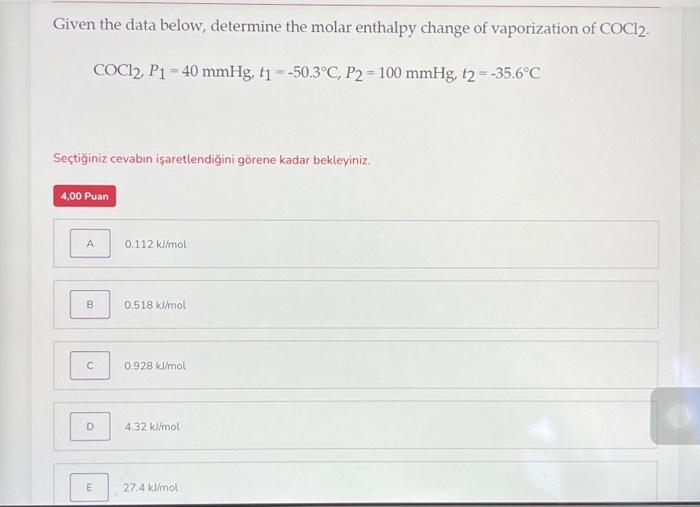 Given the data below, determine the molar enthalpy | Chegg.com