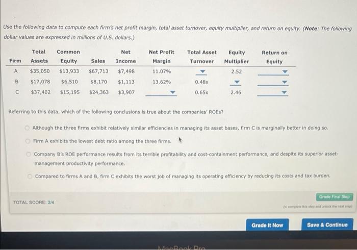 Solved Use the following data to compute each firm's net | Chegg.com