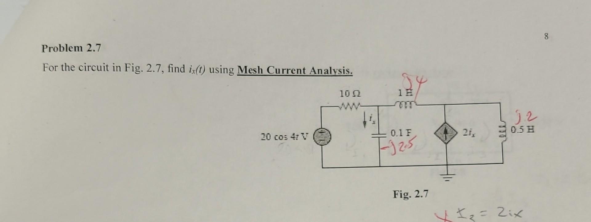 Solved Problem 2.7 For the circuit in Fig. 2.7, find ix(t) | Chegg.com