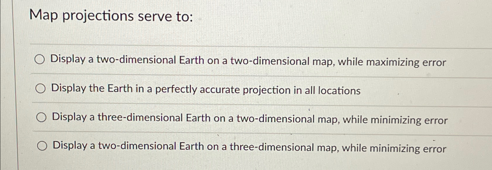 Solved Map projections serve to:Display a two-dimensional | Chegg.com