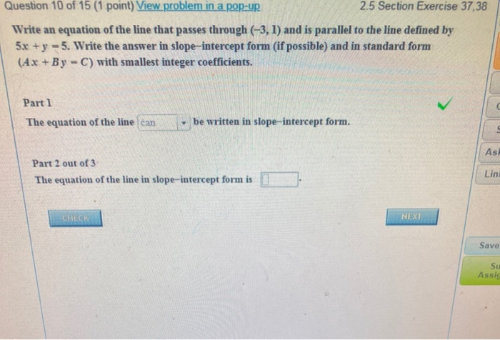 Solved Question 10 of 15 (1 point) View problem in a pop-up | Chegg.com
