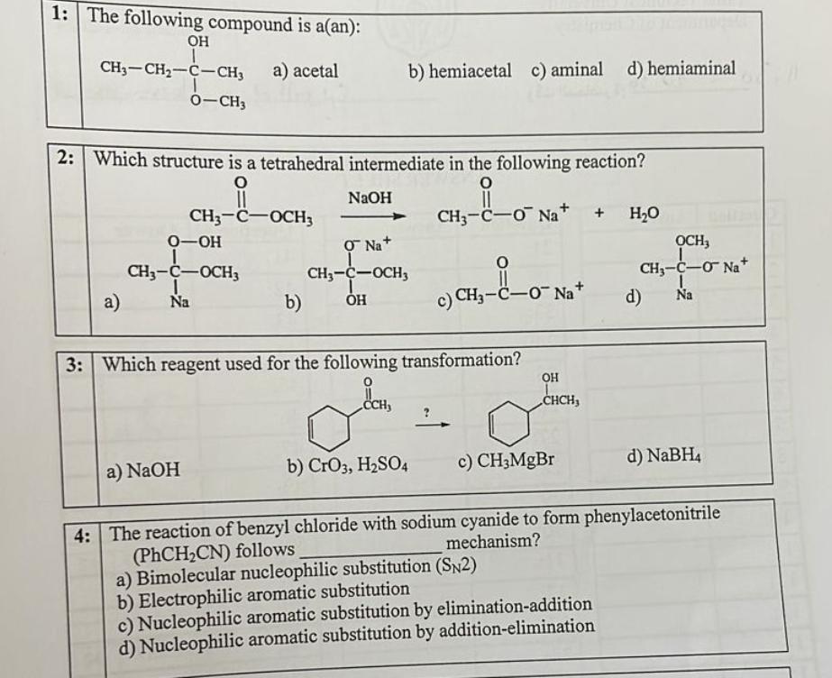 Solved The following compound is a(an):\\na) acetal\\nb) | Chegg.com