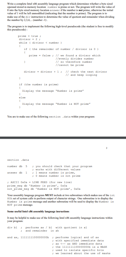 Solved Write a complete Intel x86 assembly language program | Chegg.com Solved Write a complete Intel x86 assembly language program | Chegg.com