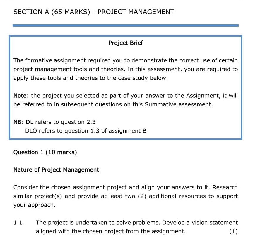 Solved SECTION A (65 ﻿MARKS) - ﻿PROJECT MANAGEMENTProject | Chegg.com