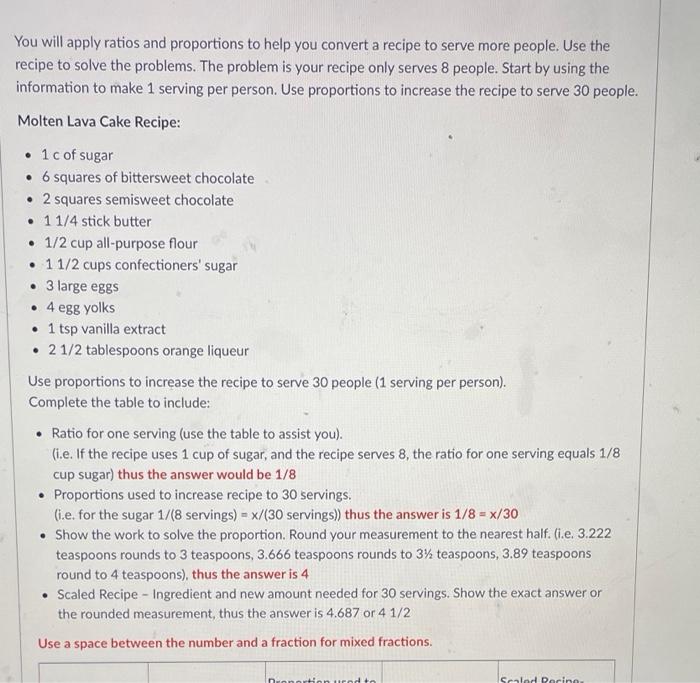 Solved You will apply ratios and proportions to help you | Chegg.com