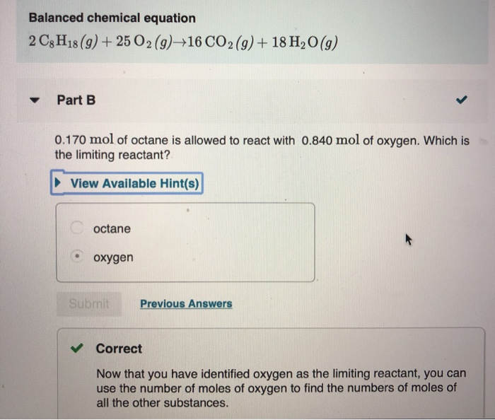 Solved Balanced chemical equation 2 C3H18 (9) + 25 O2 (9)—16 | Chegg.com
