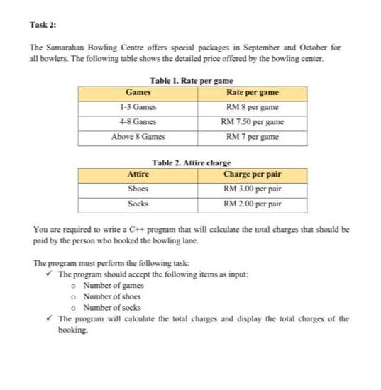 Solved Task 2:The Samarahan Bowling Centre offers special | Chegg.com