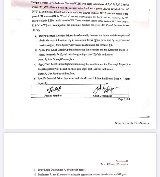 Solved Design a Water Level Indicator System (WLIS) with | Chegg.com
