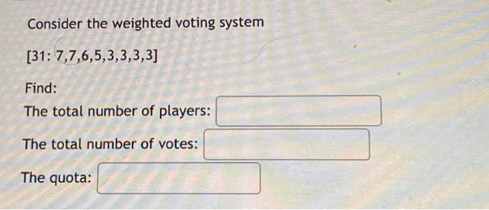Solved Consider the weighted voting system [31: | Chegg.com