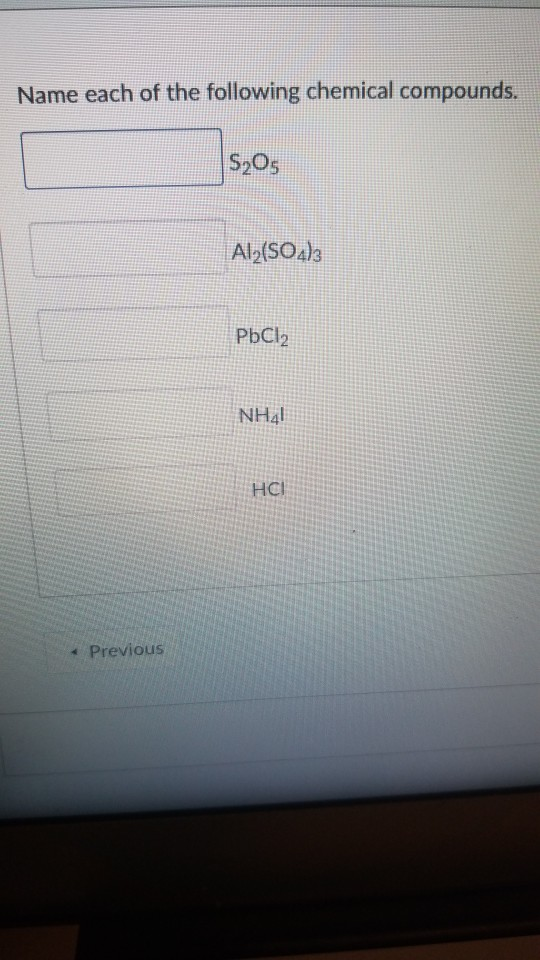 Solved Name each of the following chemical compounds. S205 | | Chegg.com
