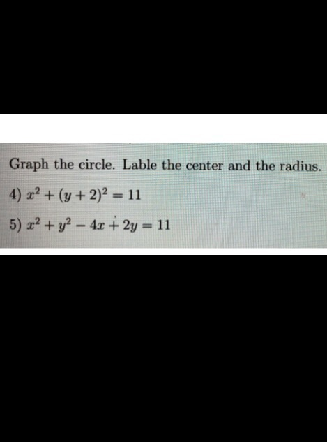 Solved Graph the circle. Lable the center and the radius. 4) | Chegg.com