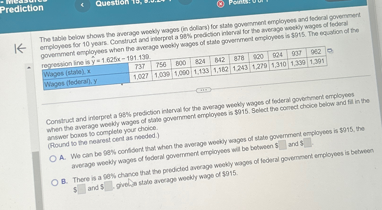 Solved The table below shows the average weekly wages (in | Chegg.com