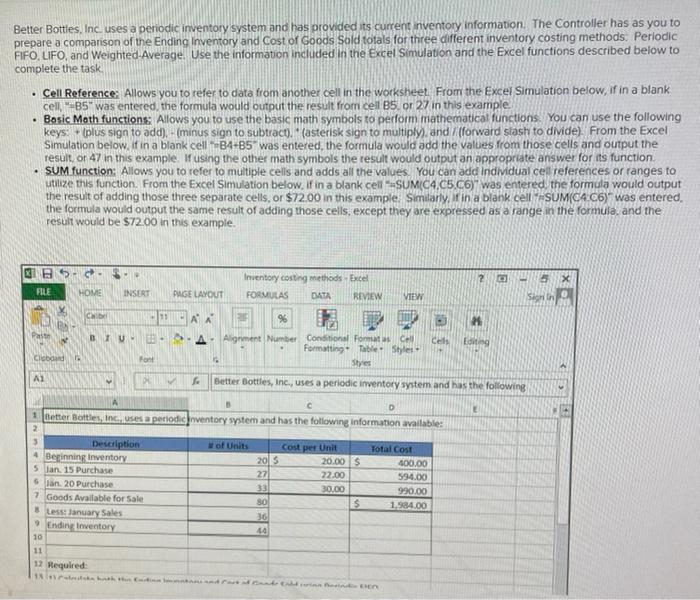 Solved Better Bottles, Inc. uses a periodic inventory system | Chegg.com