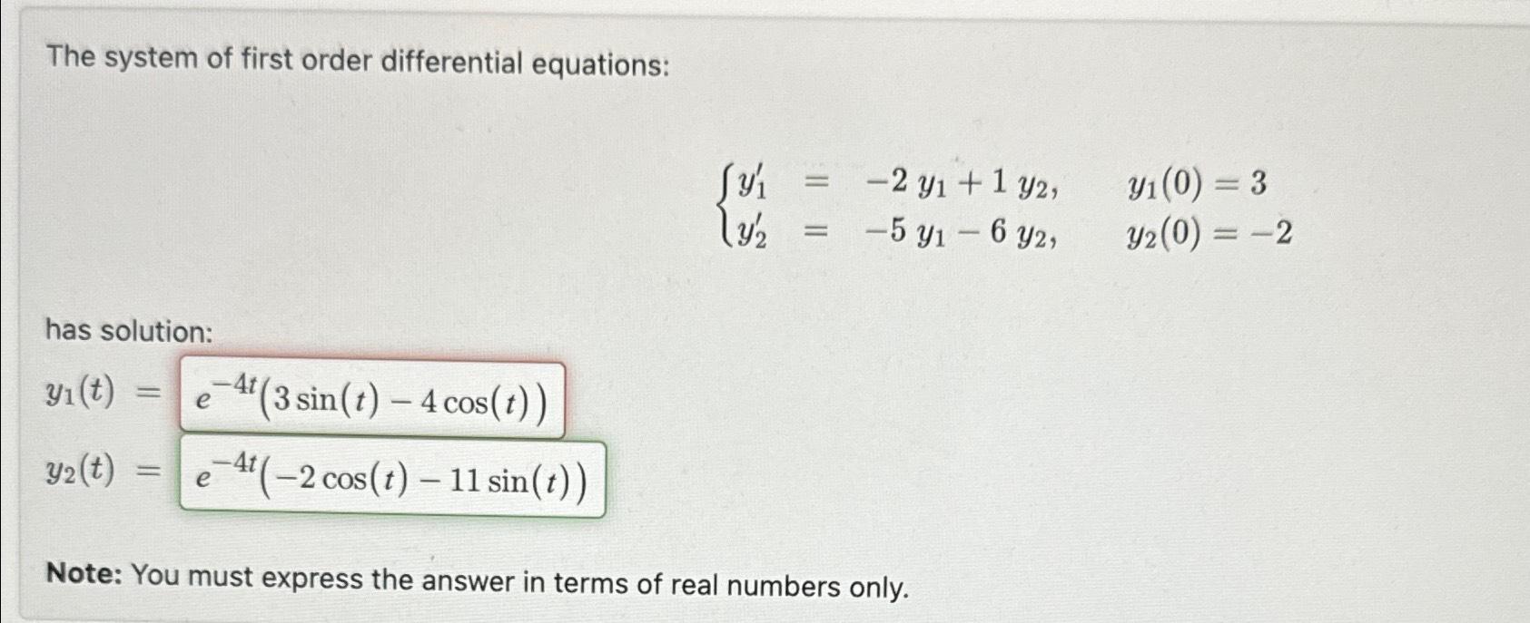 Solved The system of first order differential | Chegg.com